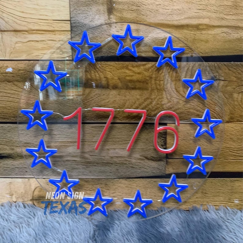 1776 USA Neon Sign Independence Day Wall Decor Custom Neon God Bless ...