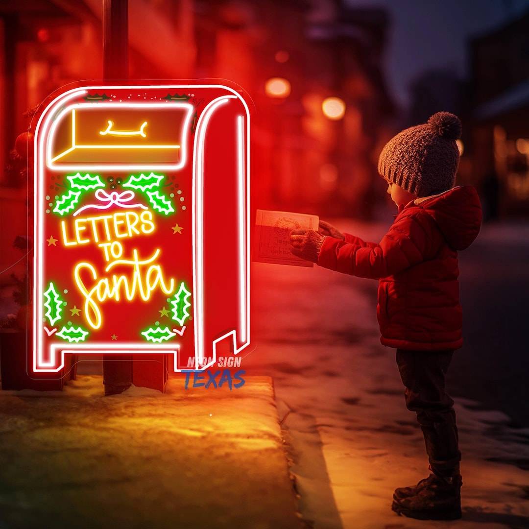 Letters to Santa Neon Sign Mailbox Neon Sign Letter to Santa LED Neon ...