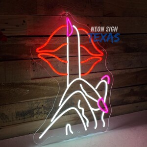 Shut up Lip Neon Sign Secret Lip LED Sign Hush Sign Secret Finger on ...
