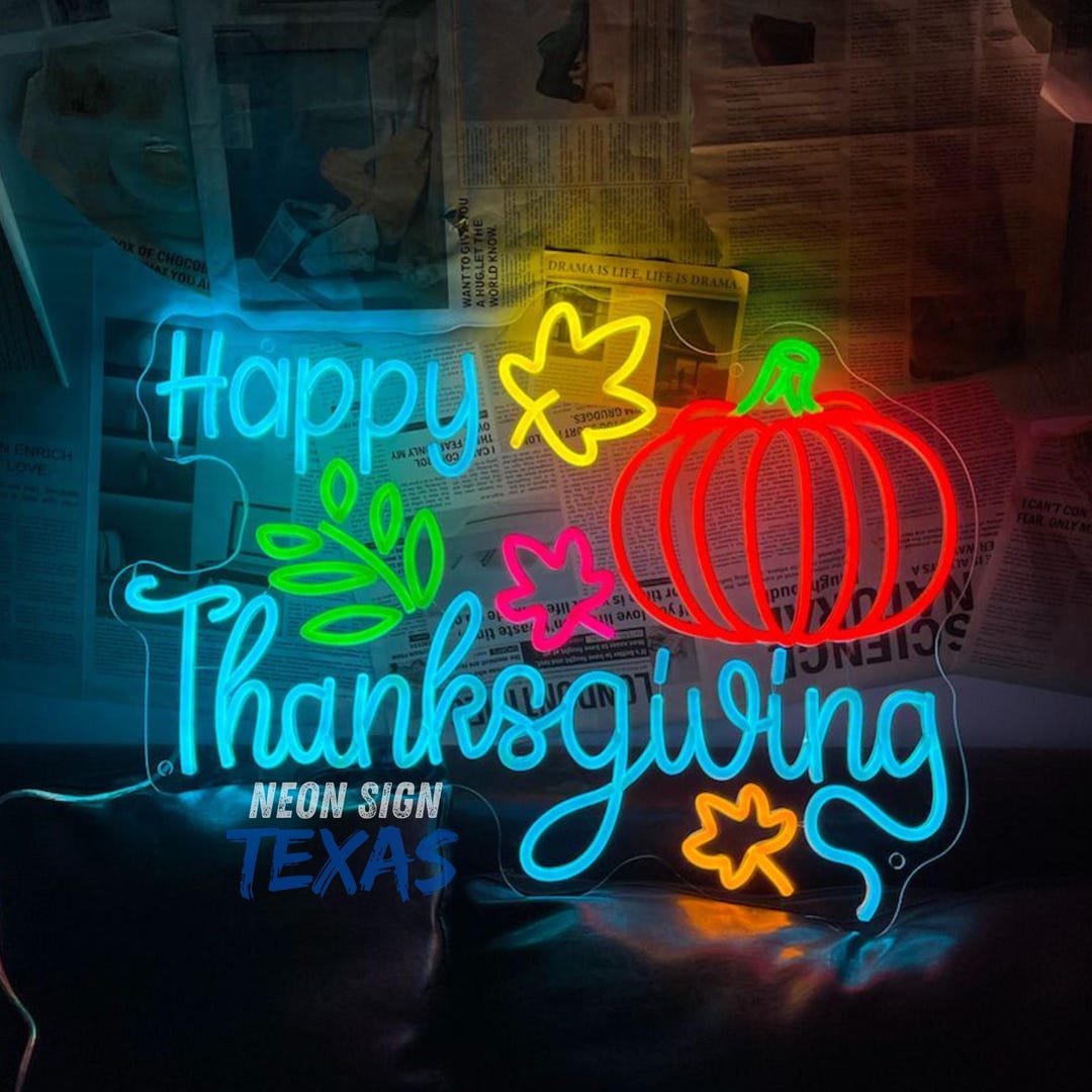 Happy Thanksgiving Neon Sign, Thanksgiving Neon Sign, Pumpkin Decor ...