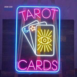 Tarot Card Neon Sign, Tarot Card Reader, Psychic Tarot Moon Stars Neon ...