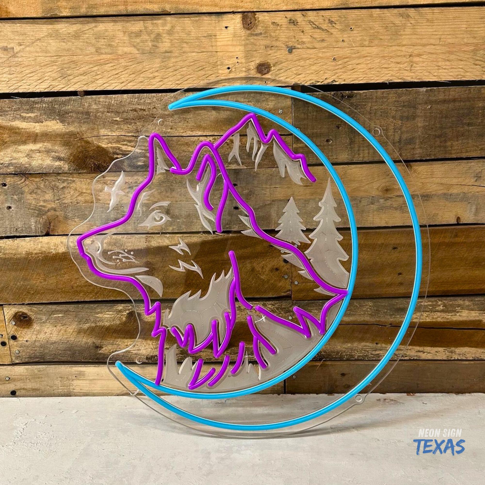 Wolf and Moon Neon Sign, Wolf Led Sign, Wolf and Moon Wall Art, Wolf ...