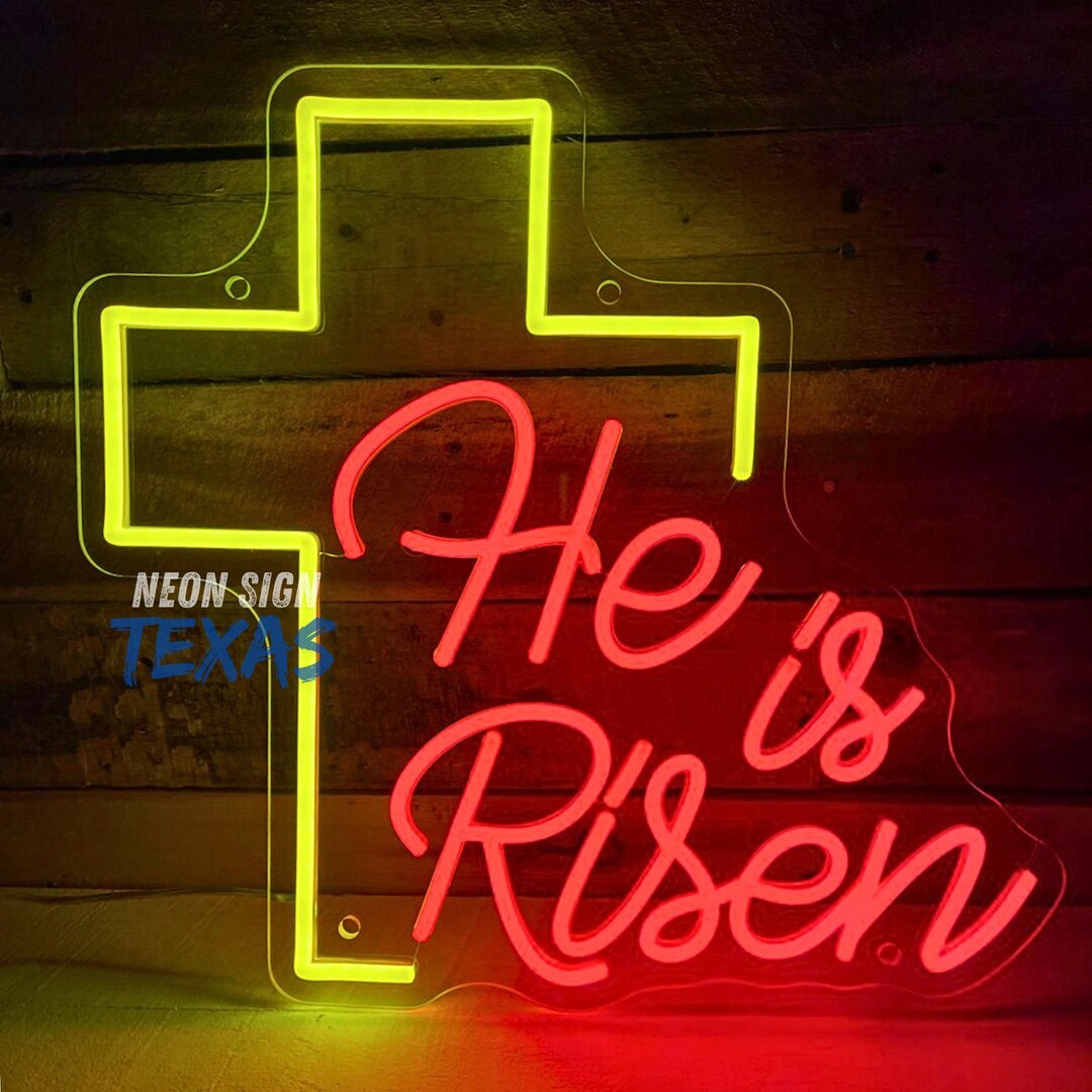 He is Risen Neon Sign Jesus Cross Decor Neon Sign Happy Easter Wall ...