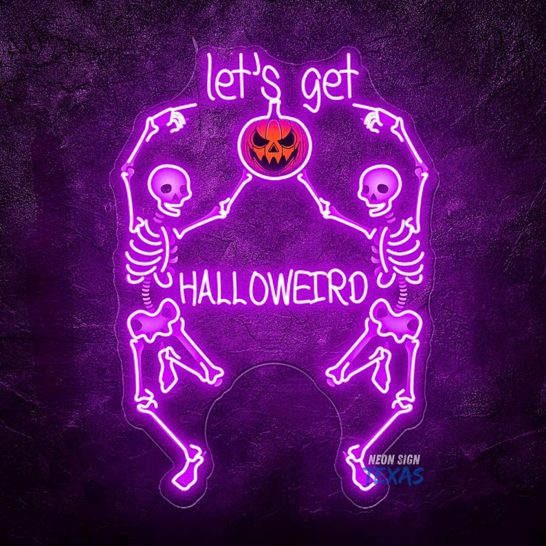Skeleton Dancing Neon Sign Funky Sign Dancing Skull LED Neon Halloween ...