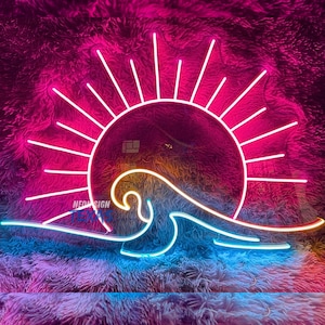 Sunrise Sunset Neon Sign Wave Sunset Neon Light Custom Sun Ocean ...