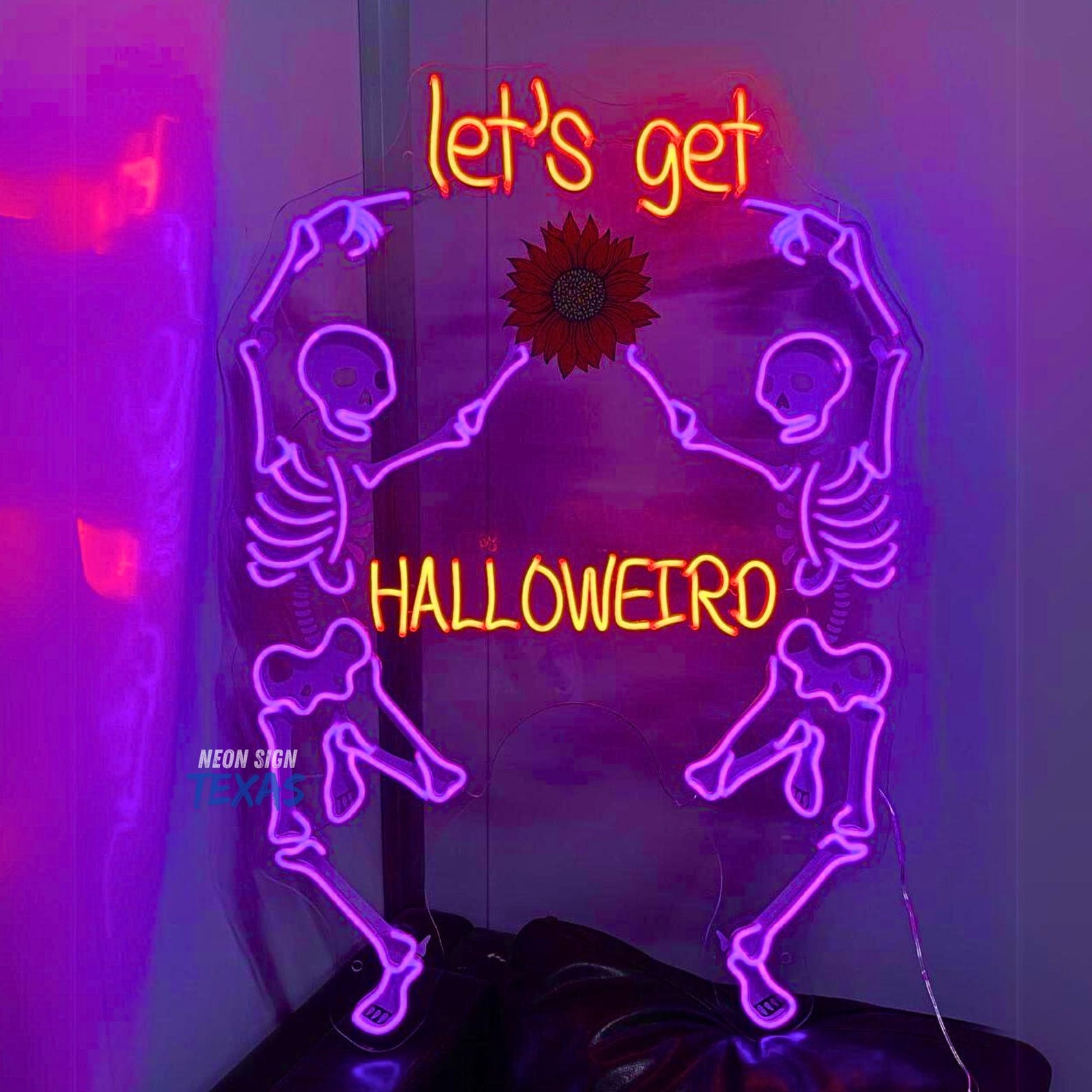 Skeleton Dancing Neon Sign Funky Sign Dancing Skull LED Neon Halloween ...
