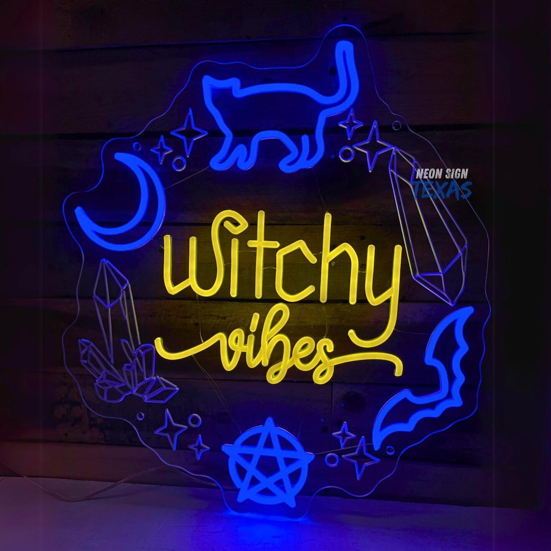 Witchy Vibes Neon Sign Cat Moon Stone Pentagram Bat Neon Light Tarot ...