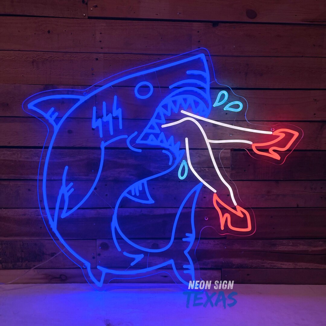 Shark Bite People Neon Sign, Shark Neon Sign, Shark Decor Sign, Animal ...