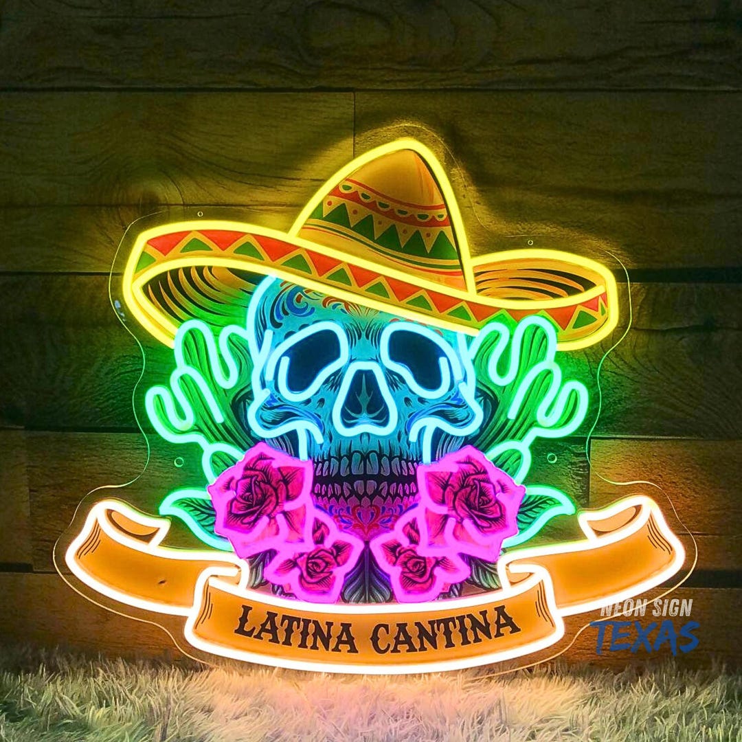 Custom Name Mexican Food Neon Sign Mexican Restaurant Neon Sign Skull ...
