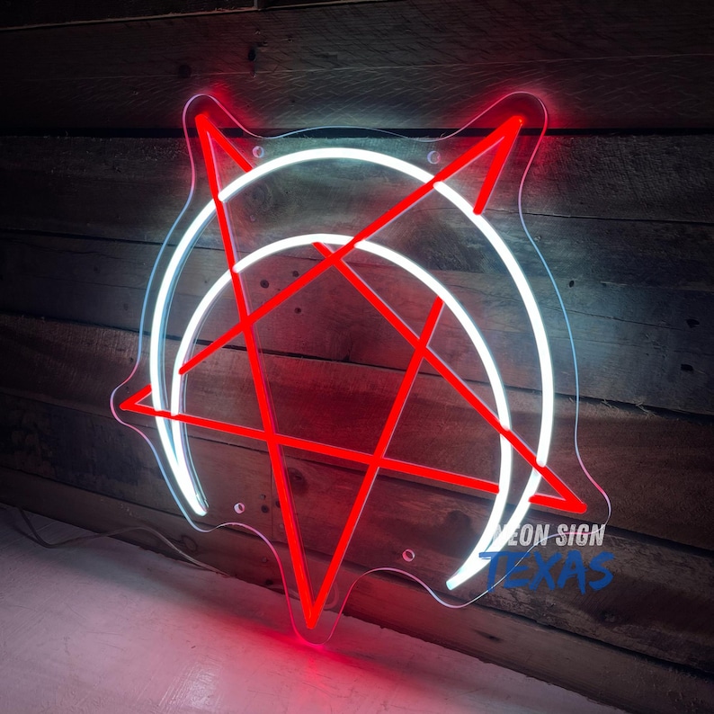 Moon and Pentagram Neon Sign Led Custom Pentagram Sign Satanic ...