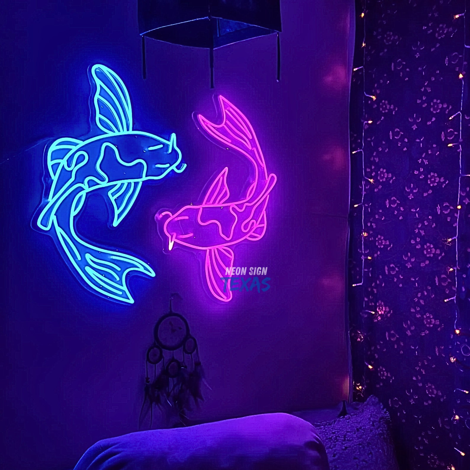 Double Koi Fish Neon Sign Koi Fish LED Light Japanese LED Neon Custom ...
