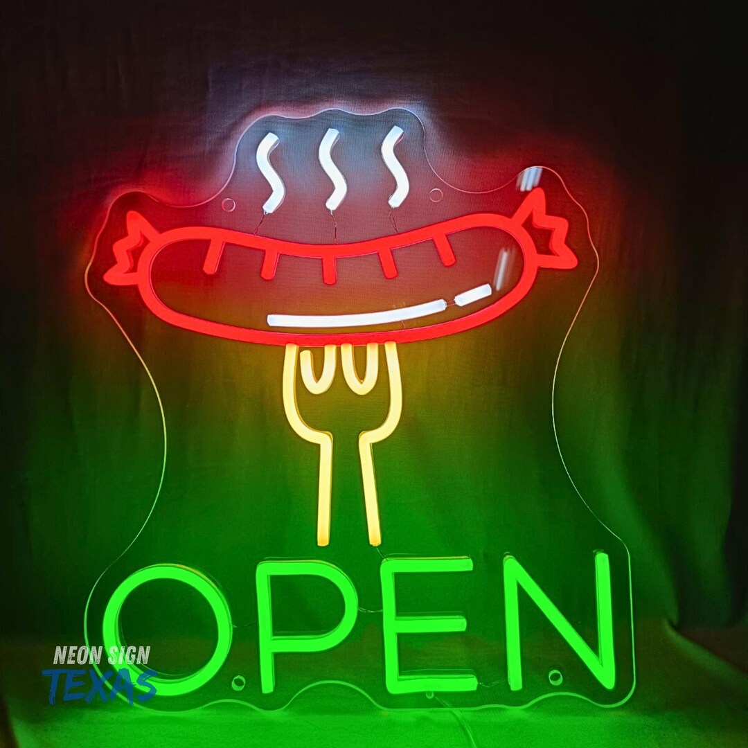 Grilled Sausage Open Neon Sign, Sausage on A Fork Neon Light, Meat Led ...