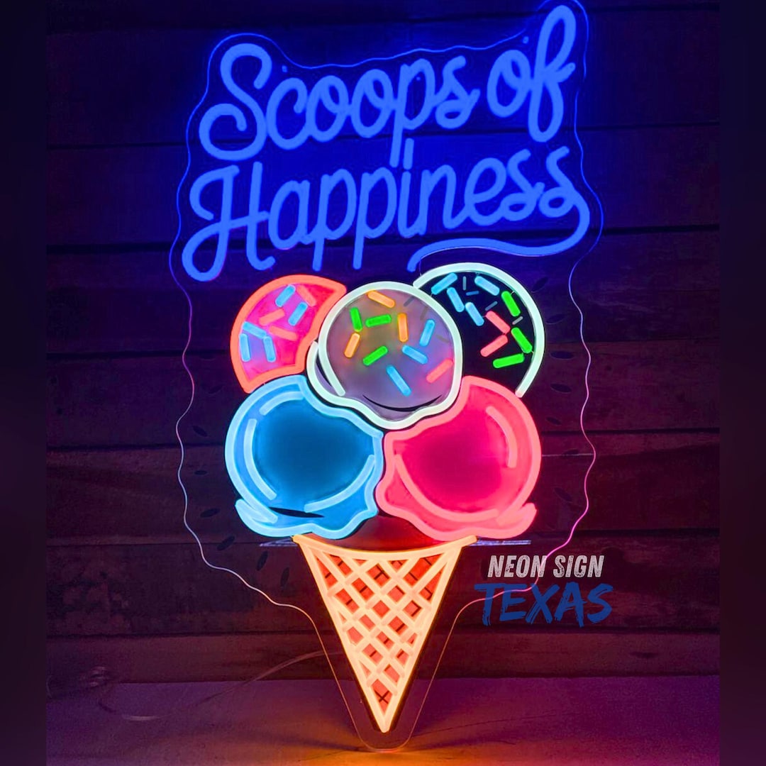 Scoops of Happiness Neon Sign Ice Cream Shop LED Sign Ice Cream Custom ...
