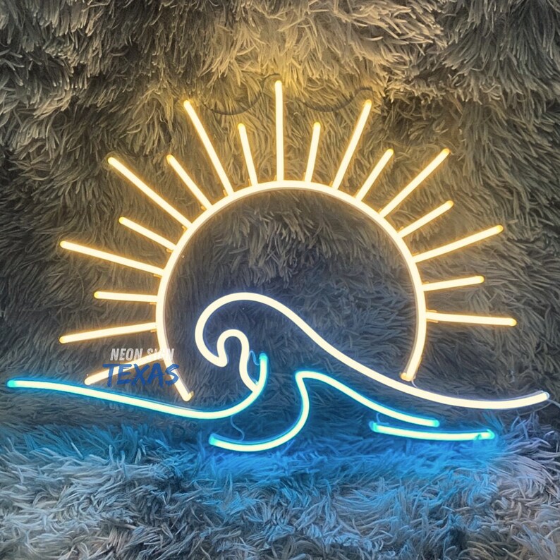 Sunrise Sunset Neon Sign Wave Sunset Neon Light Custom Sun Ocean ...
