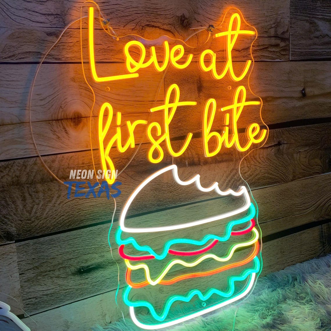 Love at First Bite Burger Neon Sign Outdoor Business Sign Burger Neon ...