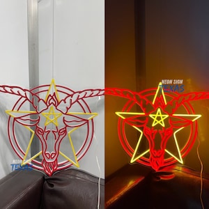 Baphomet Neon Sign Gothic Dark Bedroom Dorm College Gift Led Black Goat ...