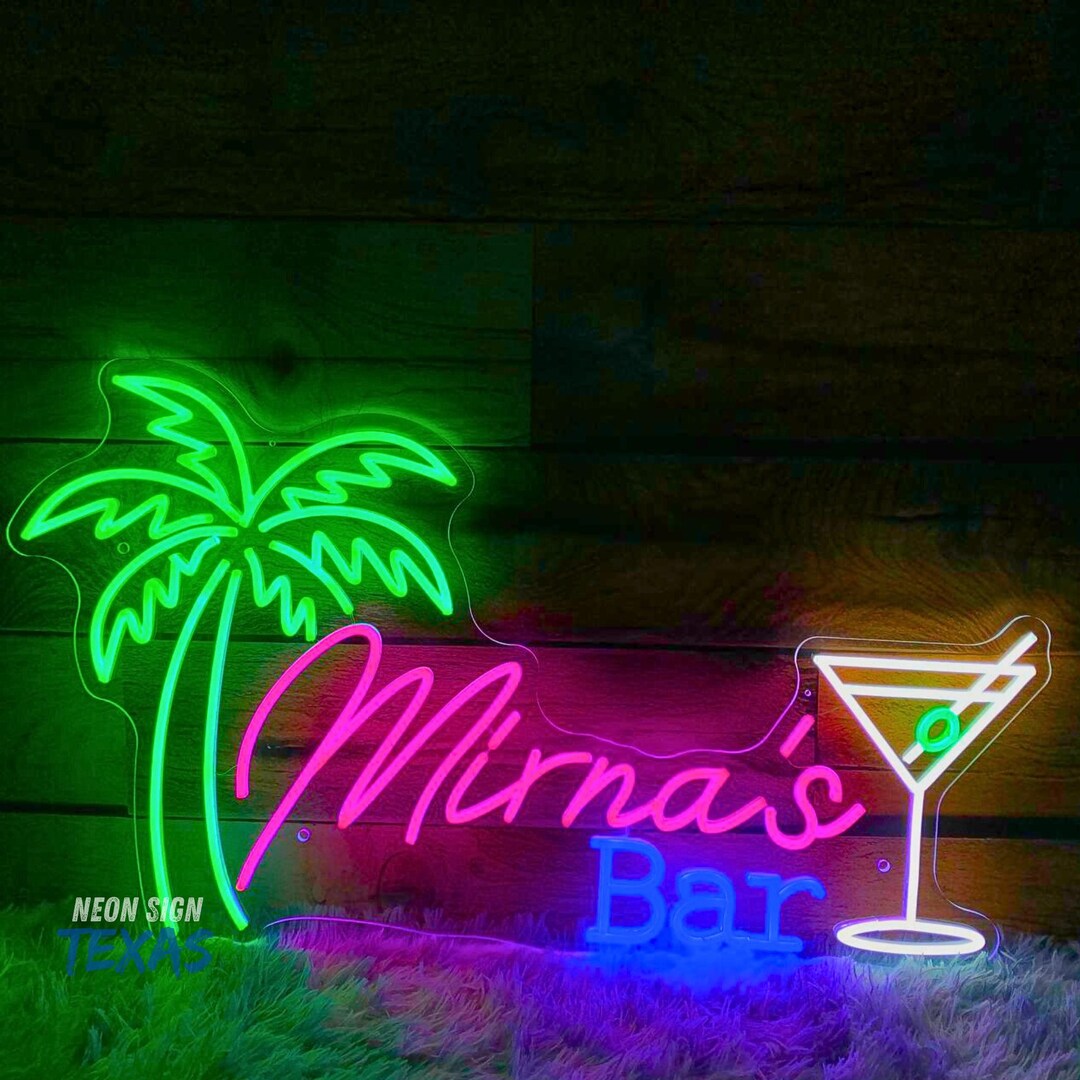 Custom Name Bar Sign Palm Tree Summer Party Light Paradise LED Sign ...