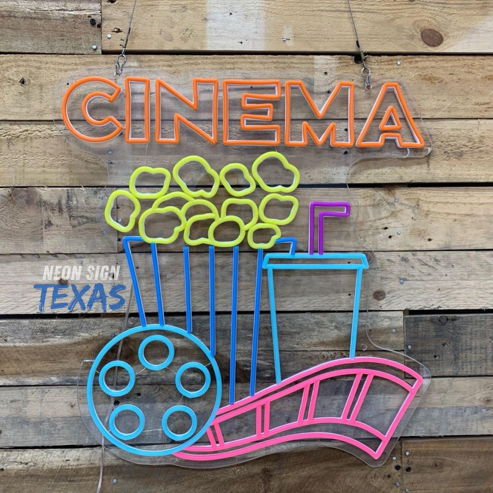 Cinema Neon Sign Cinema Popcorn Drinks LED Neon Sign Custom Cinema Food ...