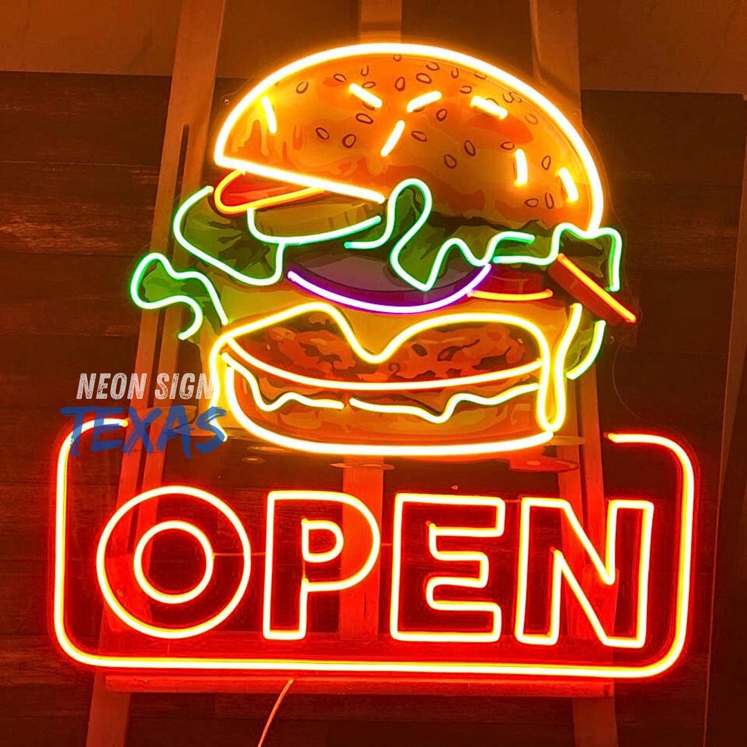 Burger Open Neon Sign Outdoor Business Sign Burger Neon Sign Custom LED ...