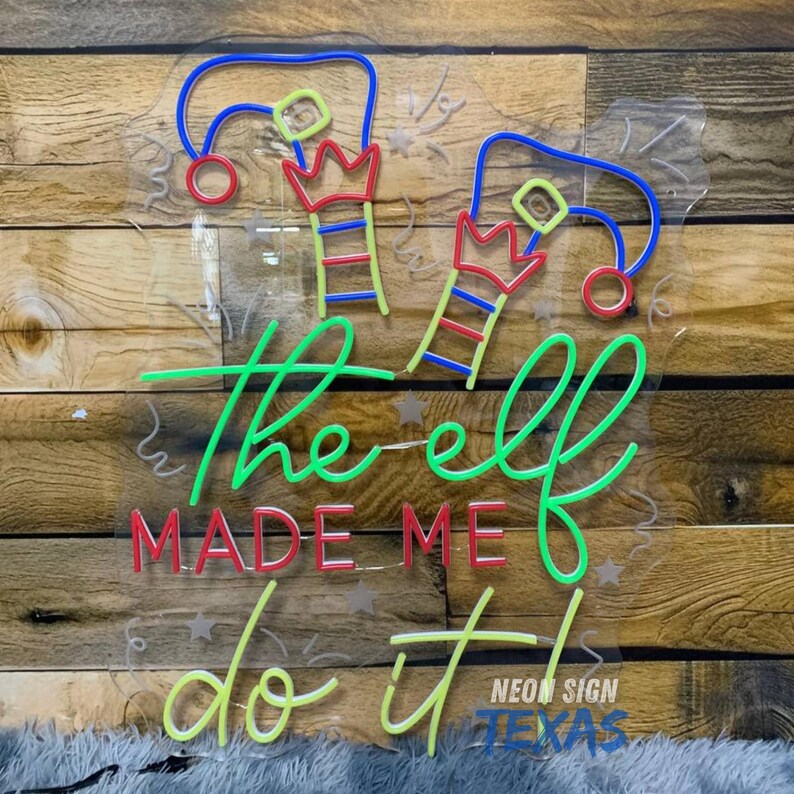 The Elf Made Me Do It Neon Sign, Merry Christmas Sign, Christmas Tree ...