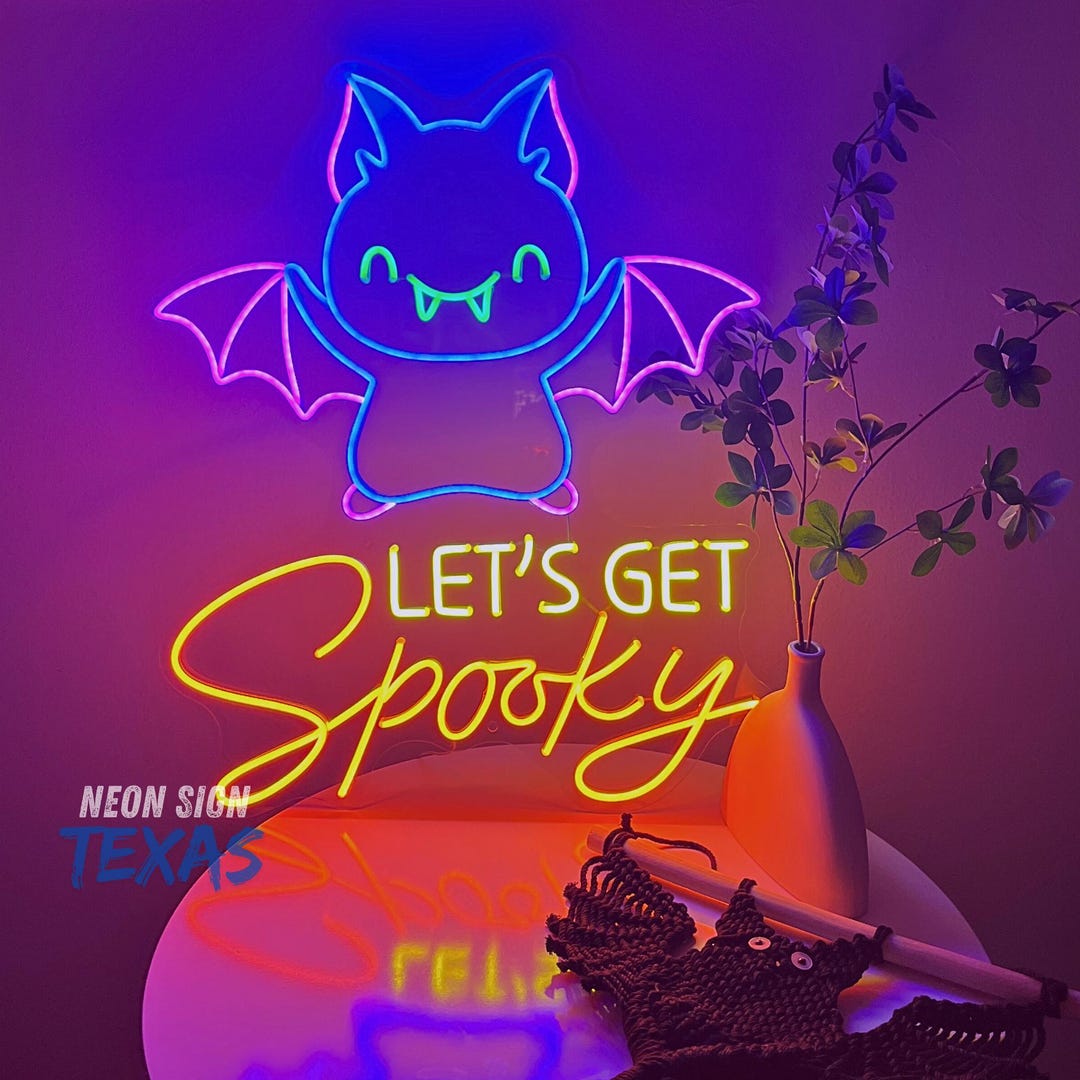 Bat Let's Get Spooky Neon Sign Bat Neon Sign Bat Wall Decor Spooky Neon ...
