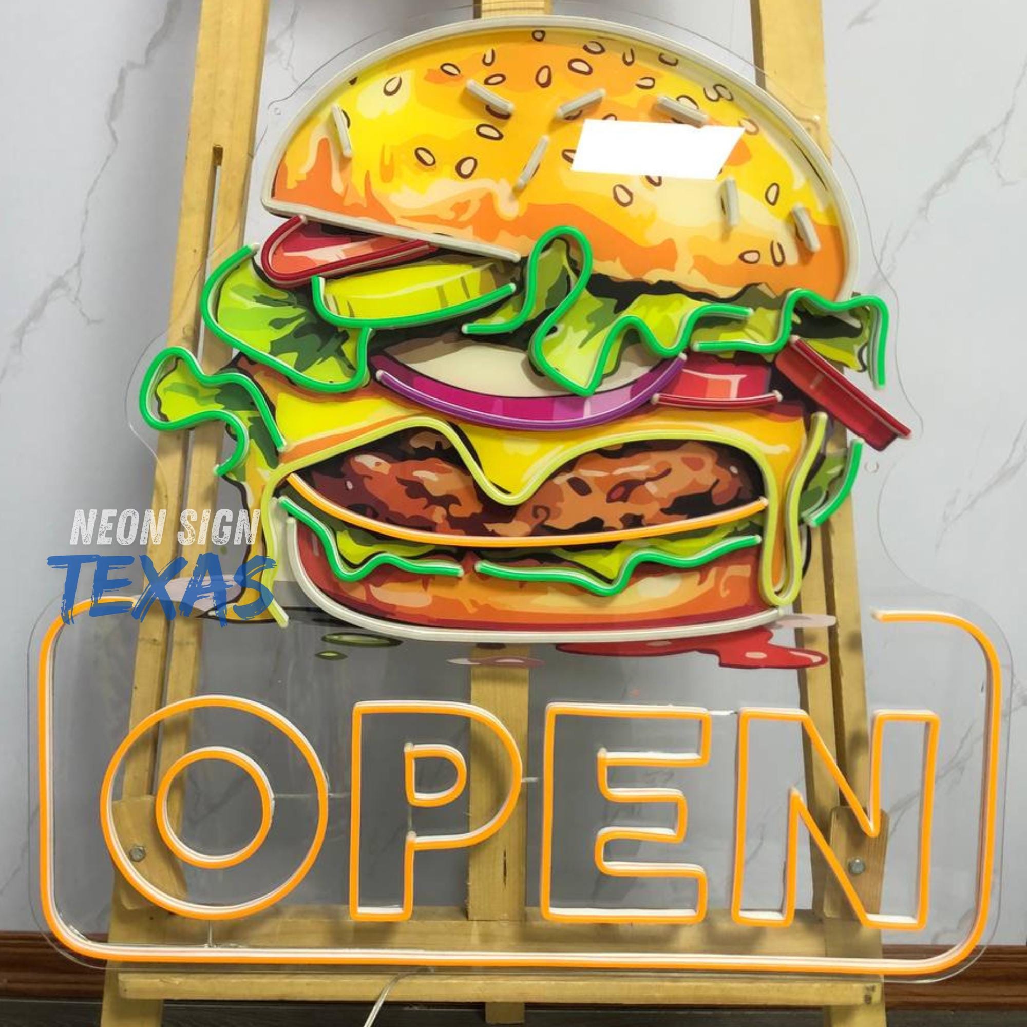 Burger Open Neon Sign Outdoor Business Sign Burger Neon Sign Custom LED ...