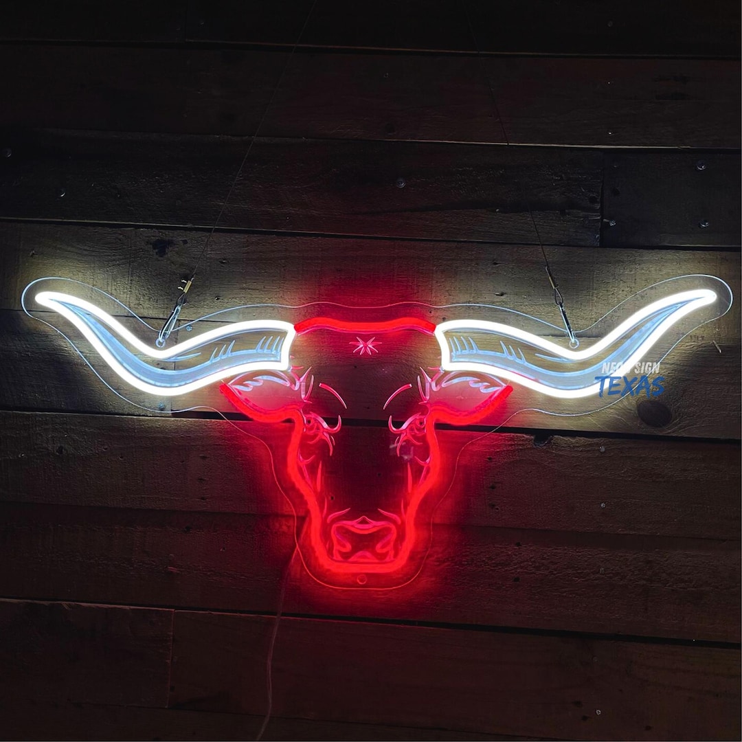 Texas Logo Neon Sign, Longhorns Cow Neon Sign, Custom Neon Sign, Animal ...