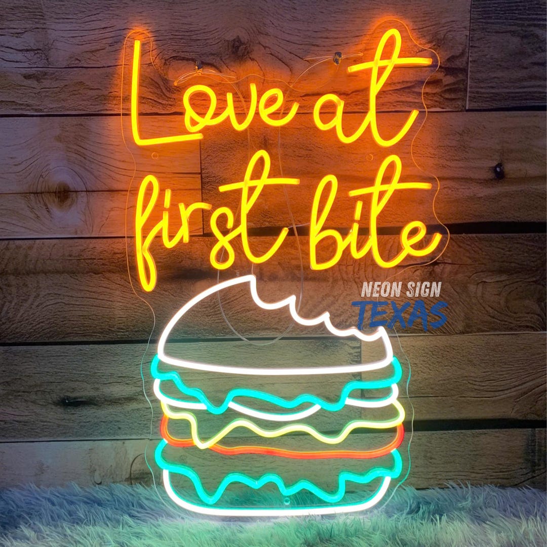 Love at First Bite Burger Neon Sign Outdoor Business Sign Burger Neon ...