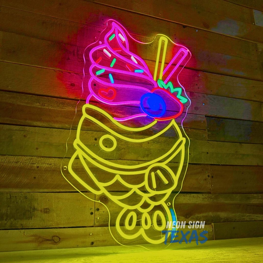 Taiyaki Ice Cream Neon Sign Sweet Taiyaki LED Sign Taiyaki Shop Decor ...