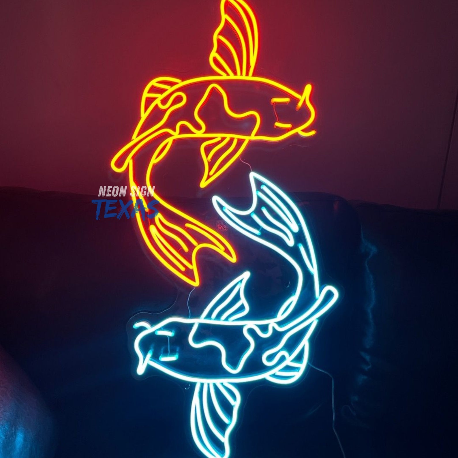 Double Koi Fish Neon Sign Koi Fish LED Light Japanese LED Neon Custom ...