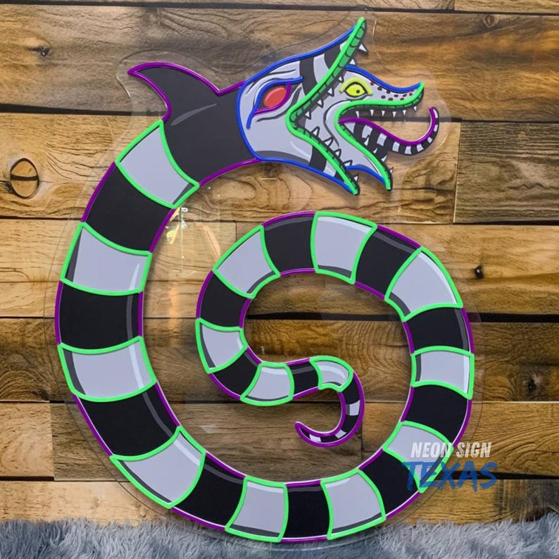 Spooky Striped Sandworm Neon Sign - Halloween Carnival Wall Decor ...