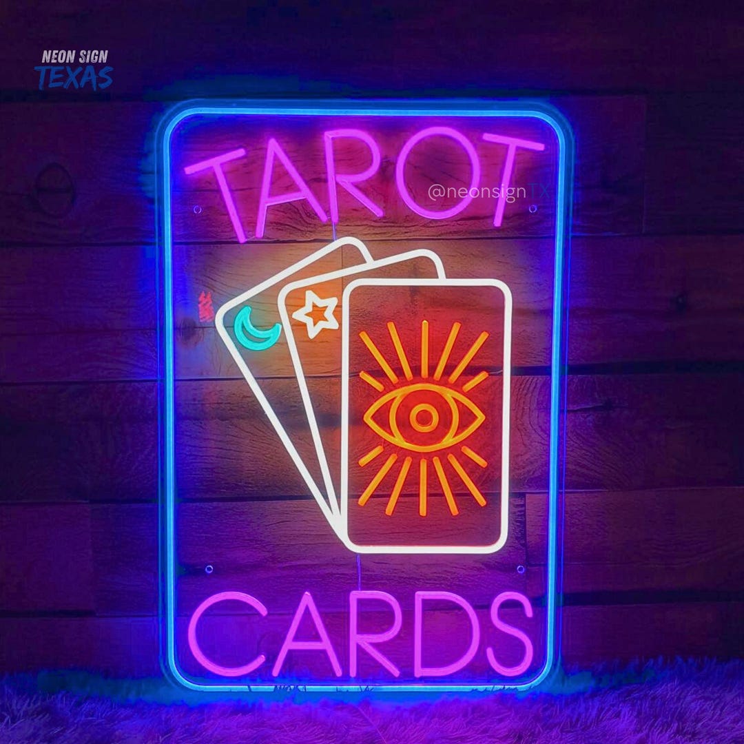 Tarot Card Neon Sign, Tarot Card Reader, Psychic Tarot Moon Stars Neon ...