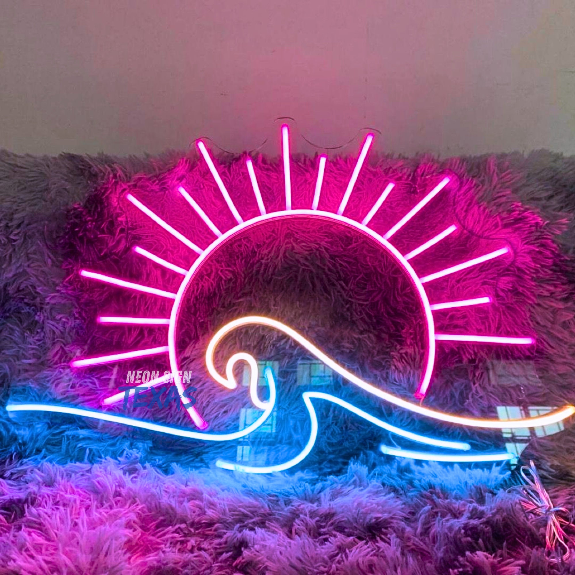 Sunrise Sunset Neon Sign Wave Sunset Neon Light Custom Sun Ocean ...
