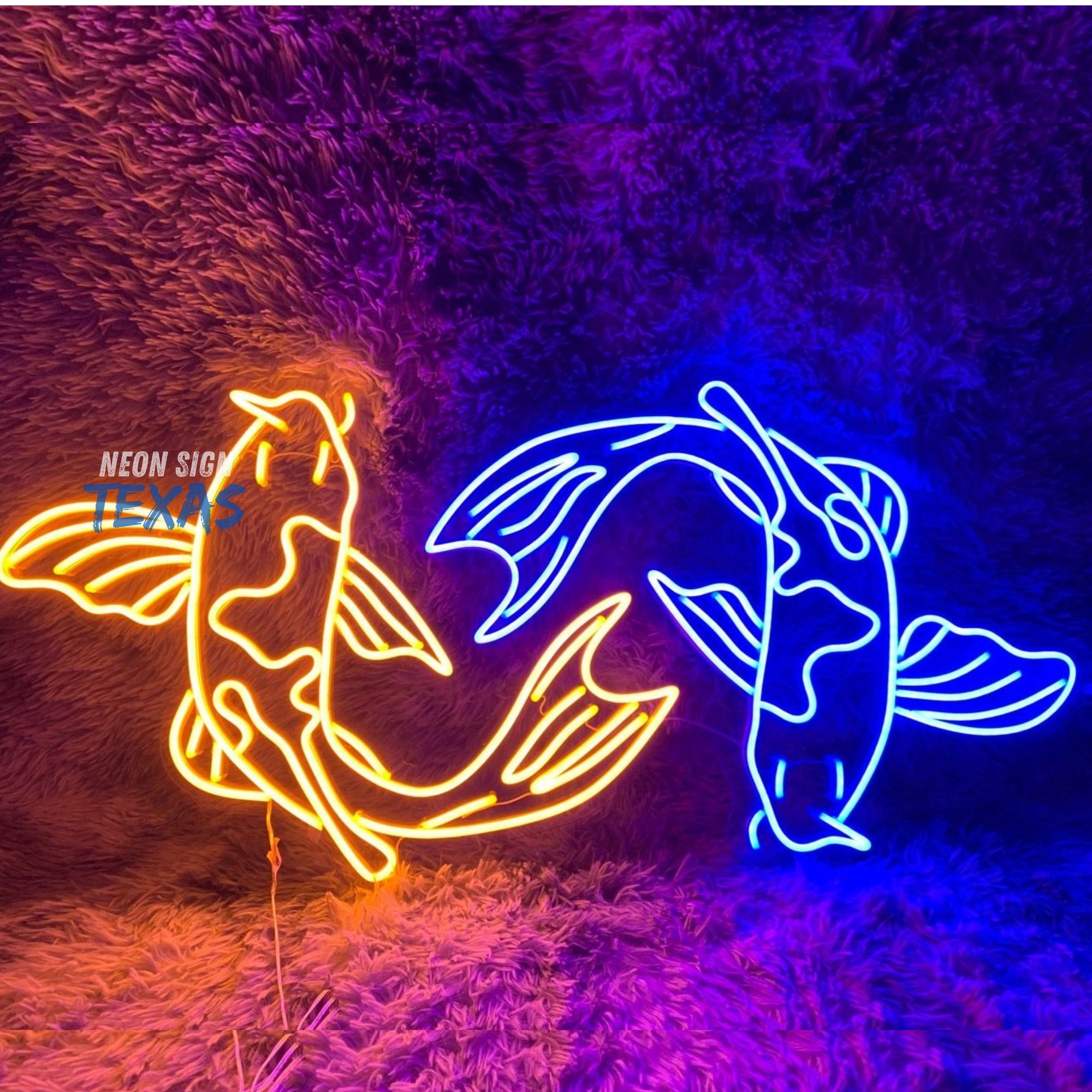 Double Koi Fish Neon Sign Koi Fish LED Light Japanese LED Neon Custom ...