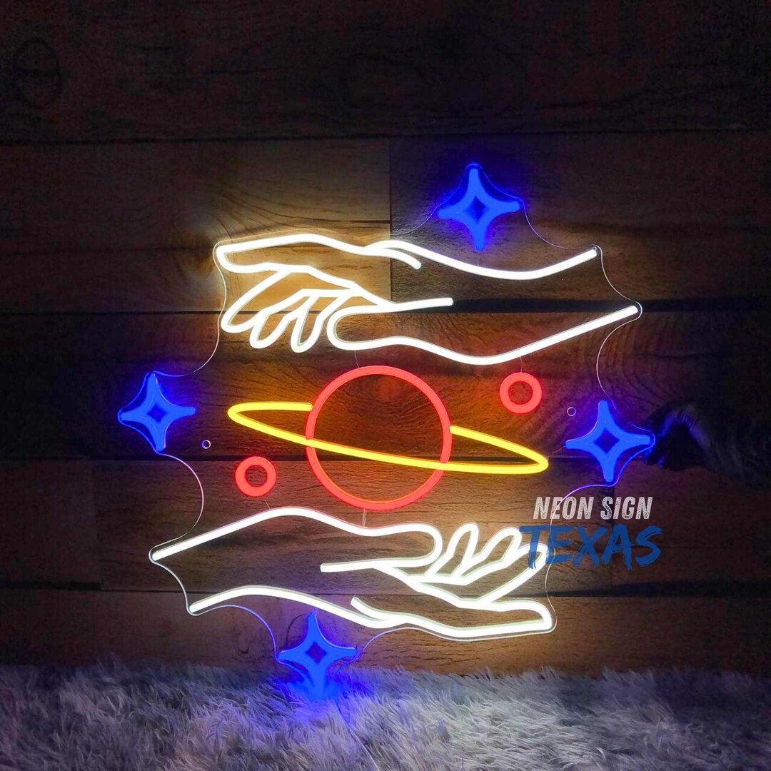 Galaxy Hand Moon and Star Neon Sign, Planet Neon Sign, Galaxy Neon Sign ...