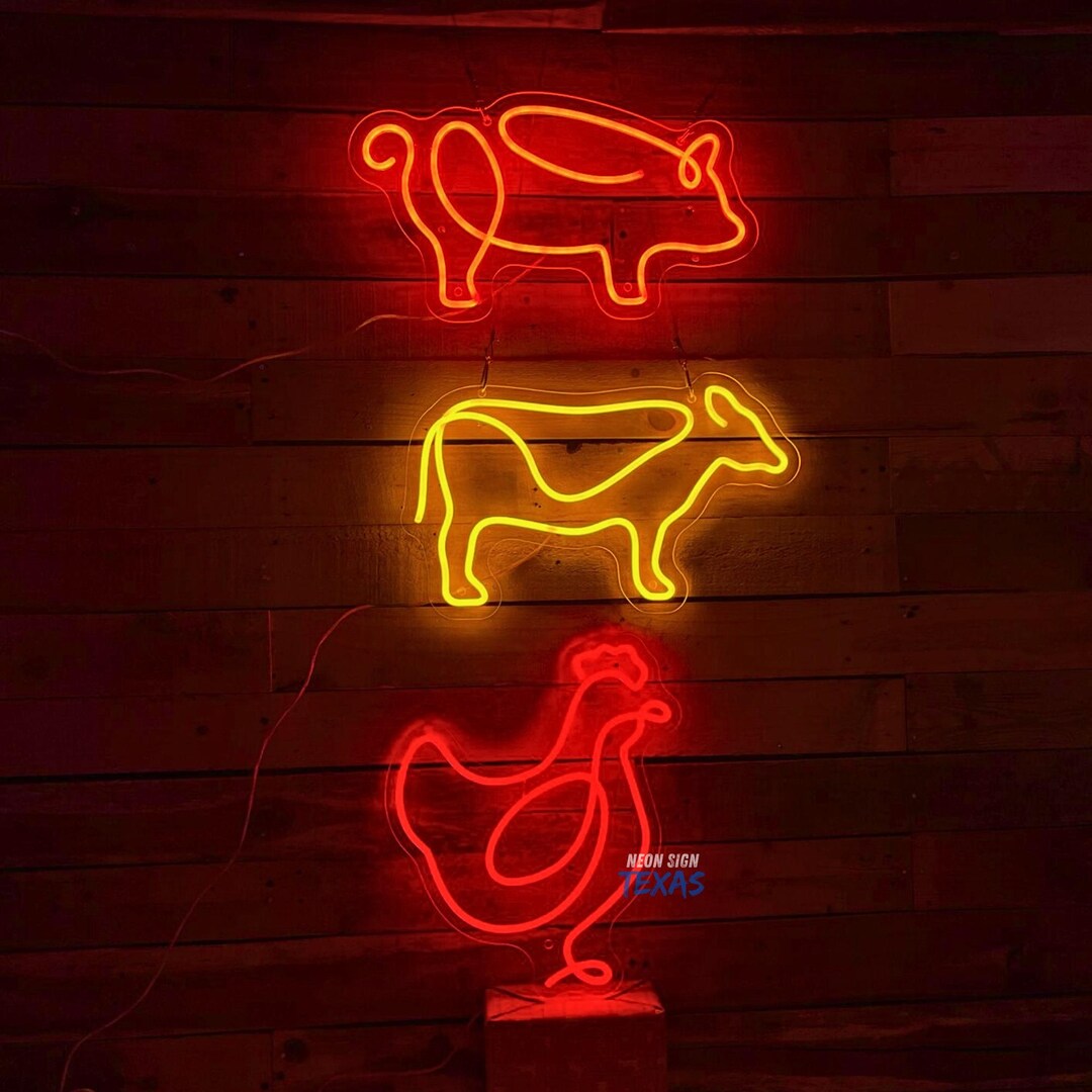 Farm Animal Neon Sign – LED Neon Cow, Pig, Chicken Light – Farmhouse ...