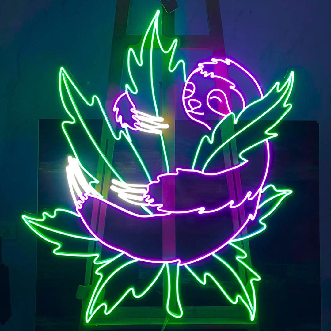 Sloth Cannabis Neon Sign Weed Wall Art Marijuana LED Neon Cute Sloth ...