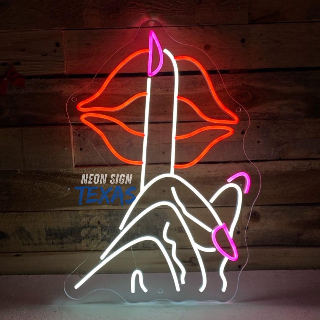 Shut up Lip Neon Sign Secret Lip LED Sign Hush Sign Secret Finger on ...