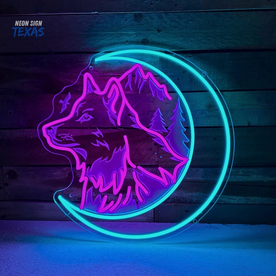 Wolf and Moon Neon Sign, Wolf Led Sign, Wolf and Moon Wall Art, Wolf ...