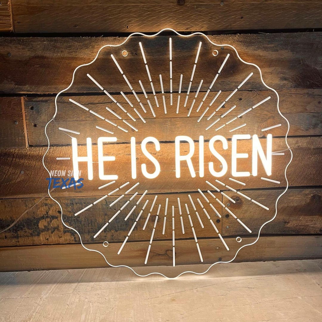 He is Risen Neon Sign Cross Neon Sign Happy Easter Wall Decor Christian ...