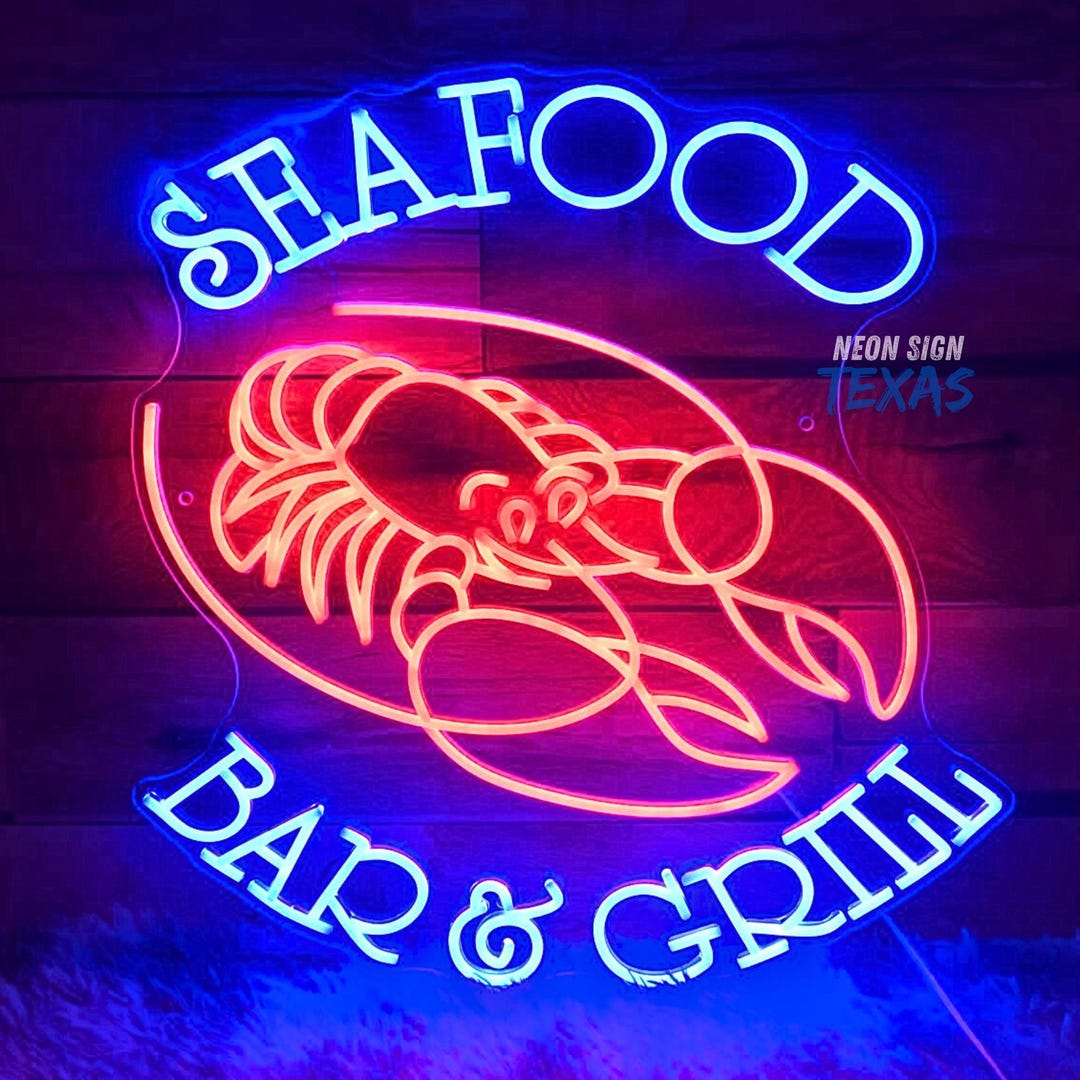 Seafood Bar & Grill Neon Sign, Lobster Wall Decor, Lobster Led Neon ...