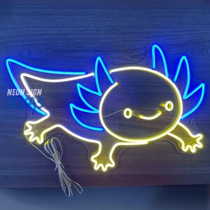 Cute Axolotl Neon Sign Axolotl Neon Light Hologram LED Light Axolotl Wall Art Kawaii Decor Art ...