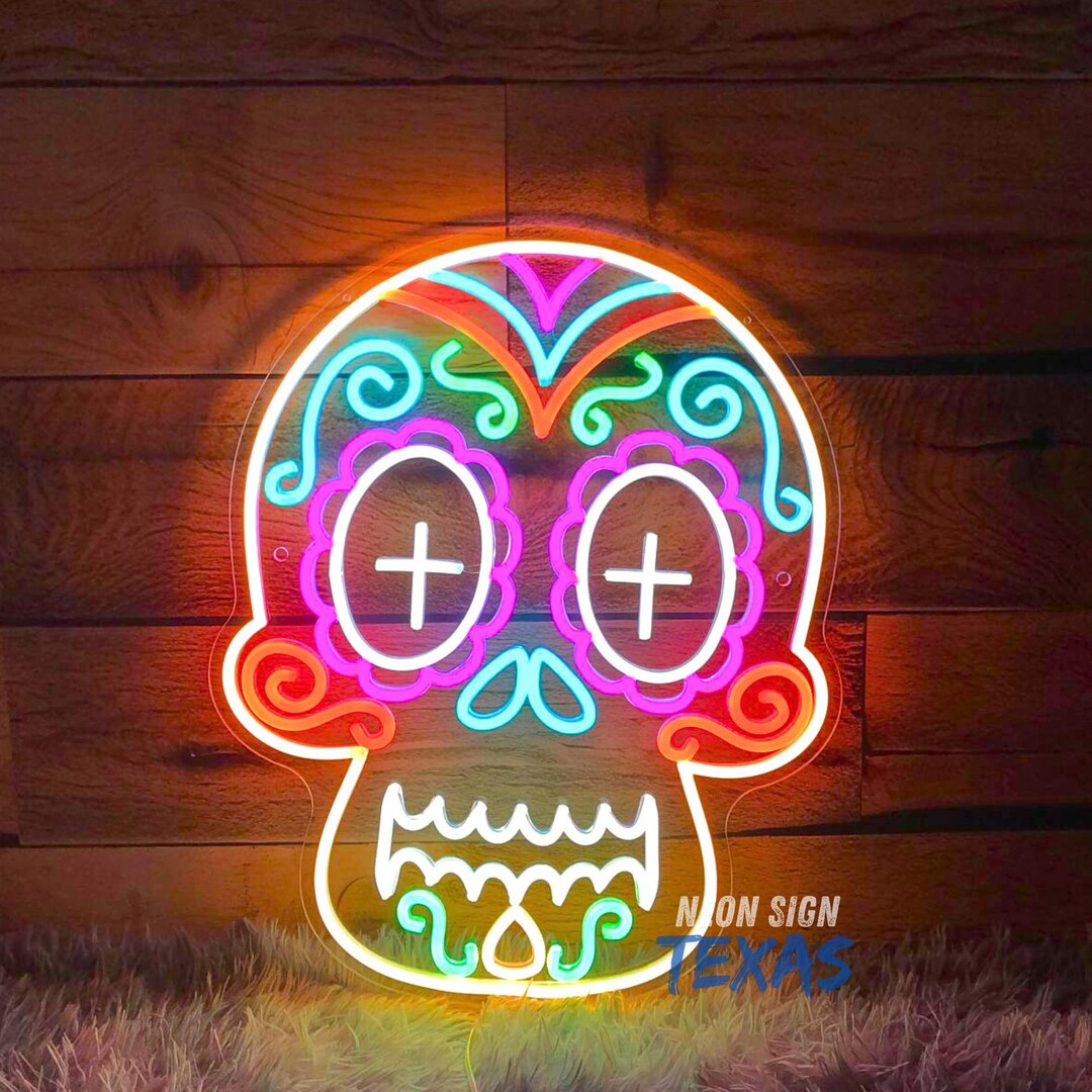 Skull Neon Sign Mexican Neon Sign Mexico Holiday Decor Art Neon Skull ...