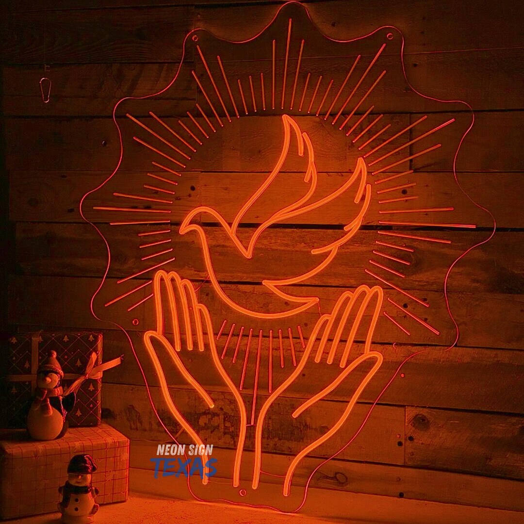 Dove Hand Neon Sign Flying Pigeon LED Light Peace Bird Neon Dove Wall ...
