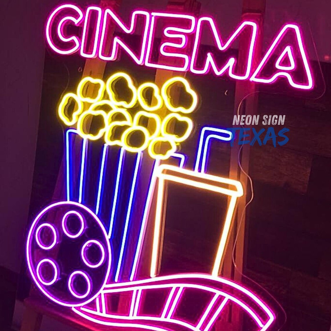 Cinema Neon Sign Cinema Popcorn Drinks LED Neon Sign Custom Cinema Food ...