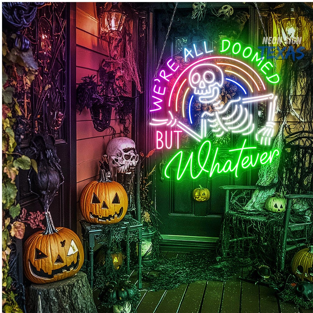 We're All Doomed but Whatever Neon Sign Skull Neon Sig Rainbow LED Neon ...