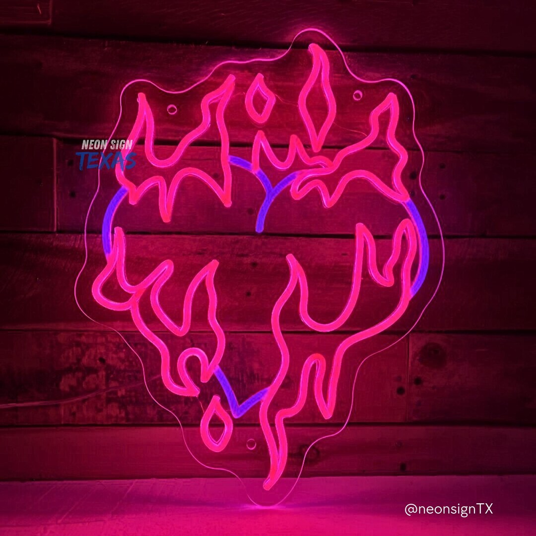 Fire Heart Neon Sign Custom Heart Name Light Sign Burning Heart LED ...