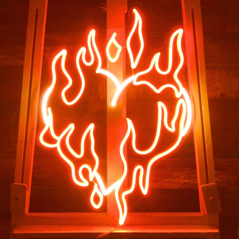 Fire Heart Neon Sign Custom Heart Name Light Sign Burning Heart LED ...