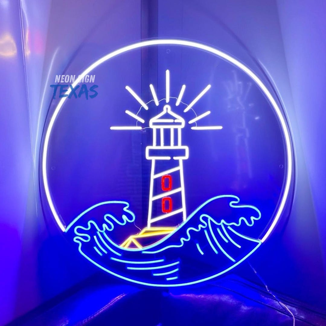 Lighthouse Neon Sign Beach Bar Sign Lighthouse Led Sign Wave Sunset ...