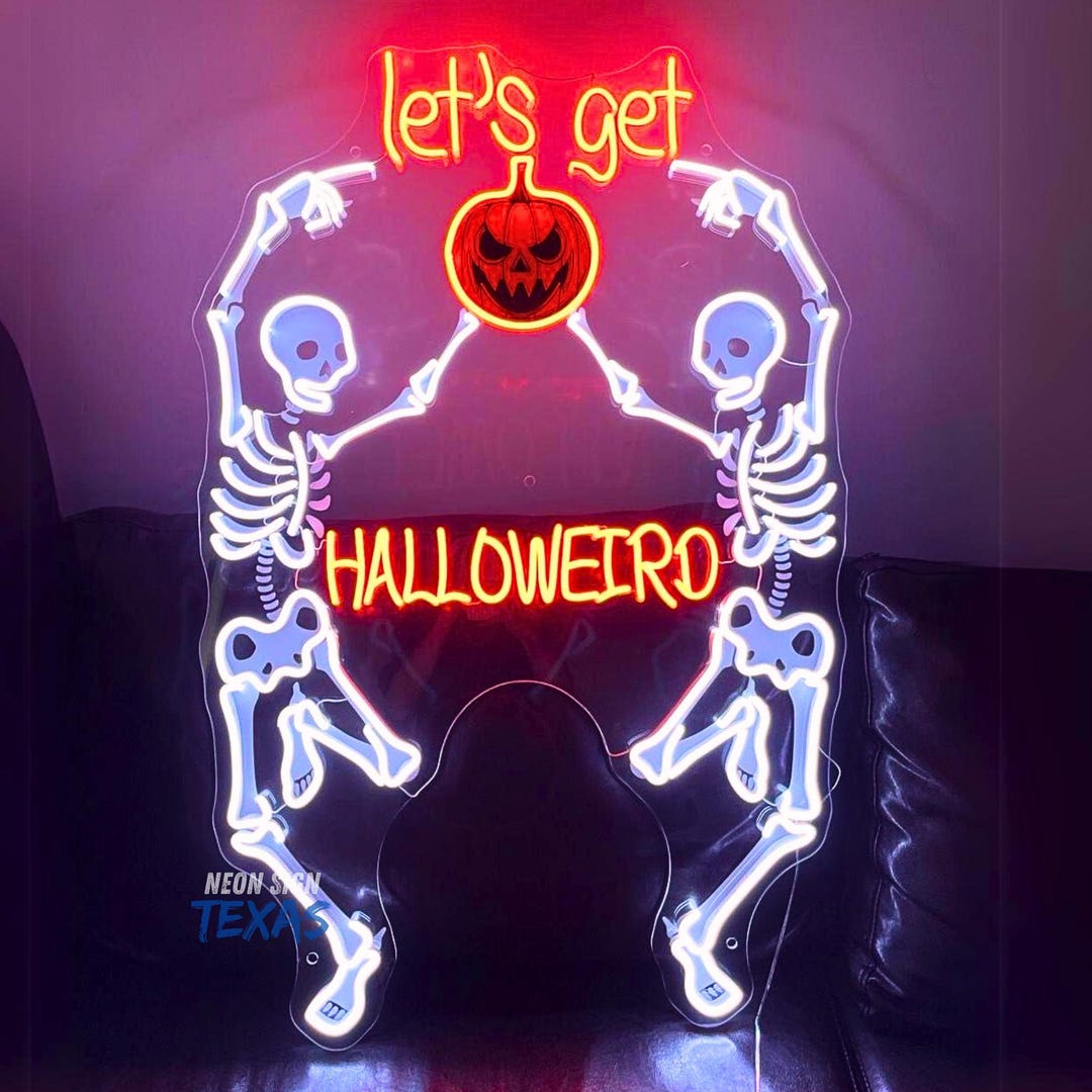 Skeleton Dancing Neon Sign Funky Sign Dancing Skull LED Neon Halloween ...